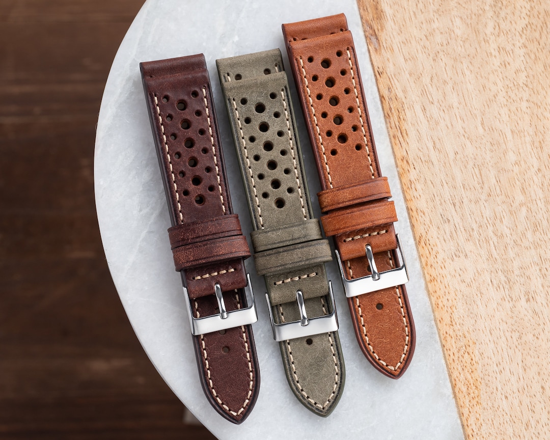 22mm Italian Leather Rally Watch Band Fits Omega Rolex Seiko Hamilton ...