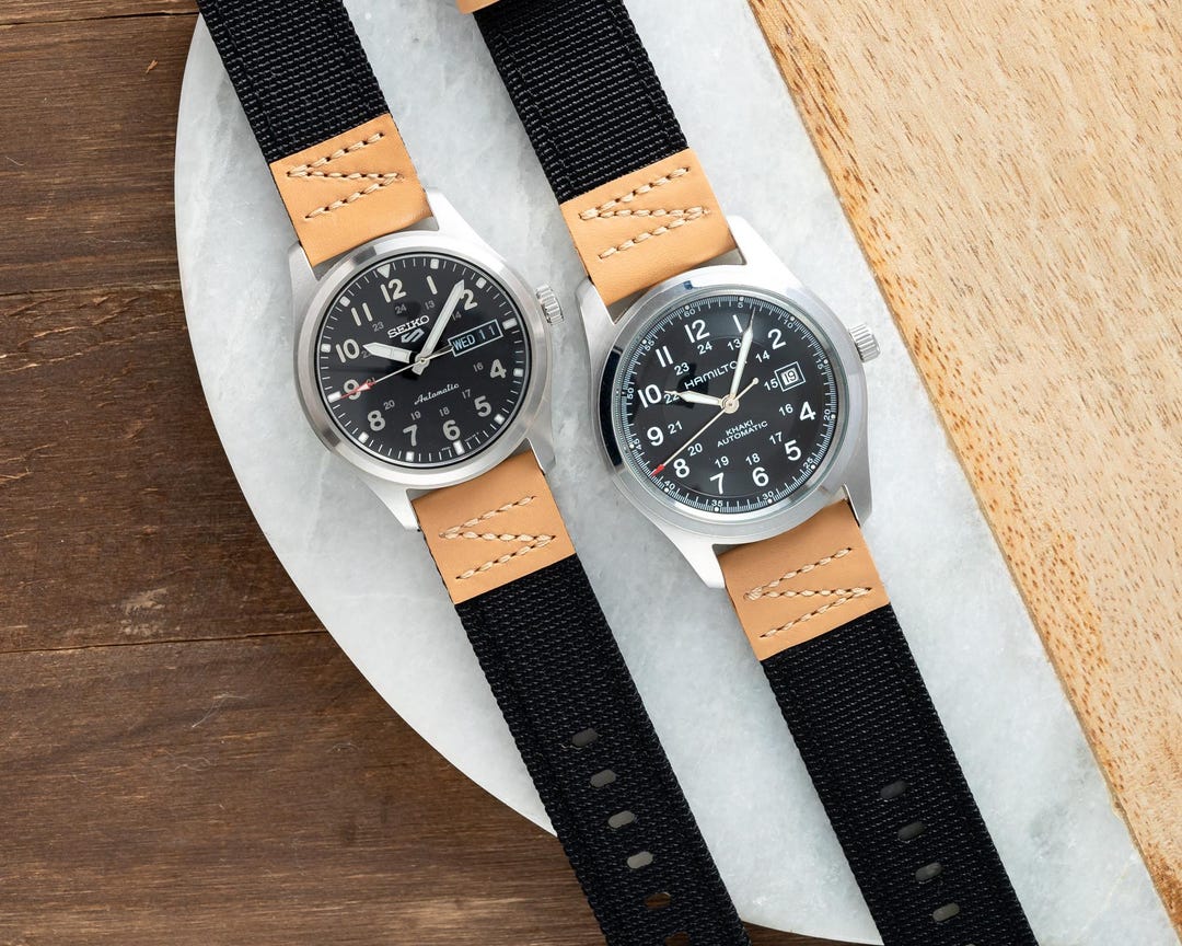 18mm 20mm 22mm Quick Release Genuine Leather and Nylon Hybrid Field ...