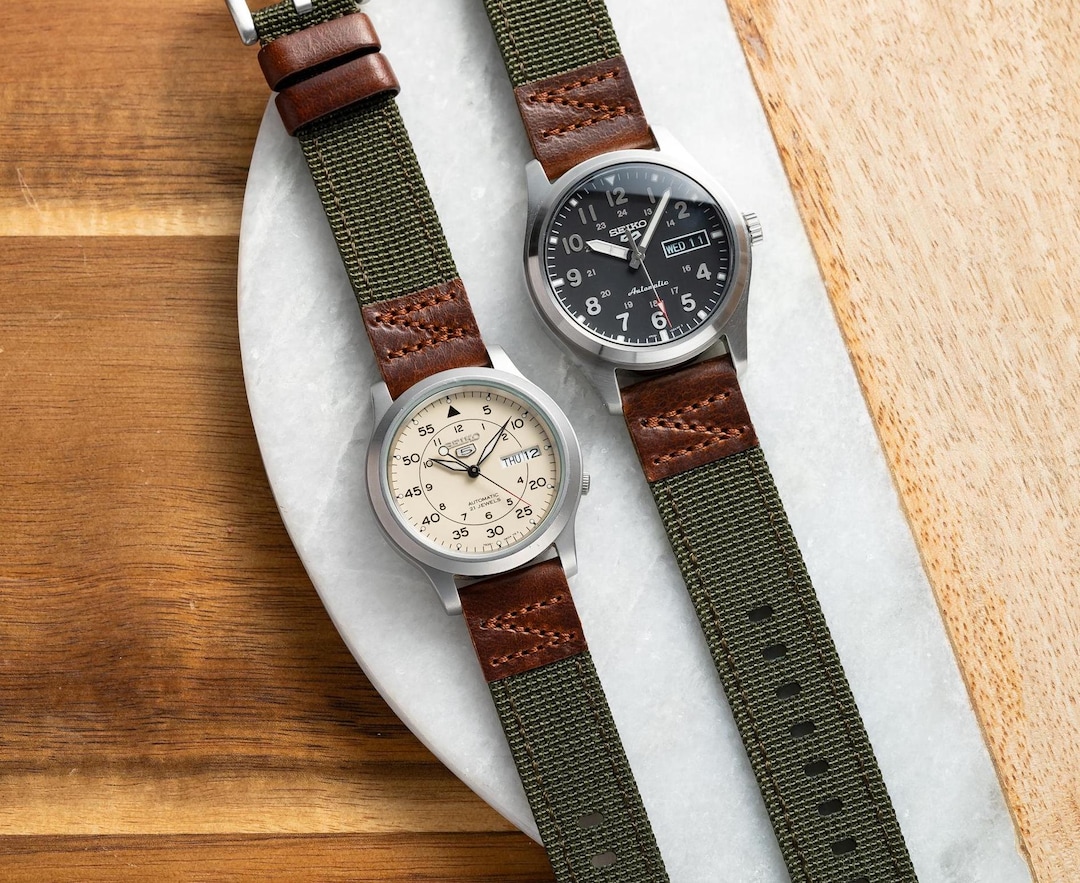 18mm 20mm 22mm Quick Release Genuine Leather and Nylon Field Watch ...