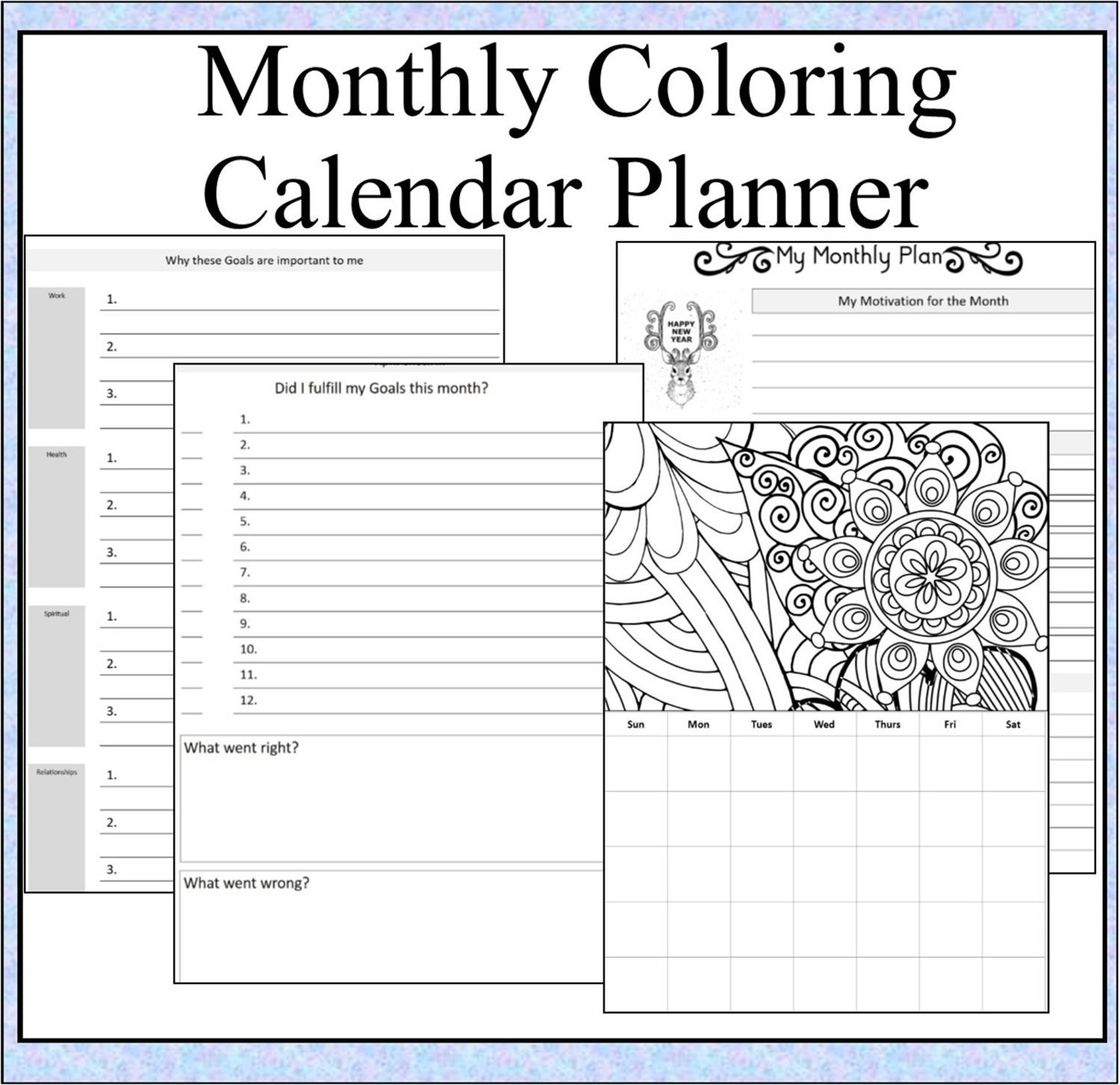 Monthly Coloring Planner Goal Setting Monthly Evaluating and | Etsy