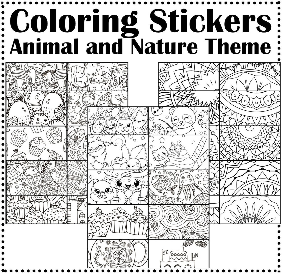 Printable Coloring Stickers animals Food Nature and Fun - Etsy