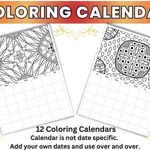 Monthly Coloring Calendar – 12 Undated Printable Calendar Pages With ...
