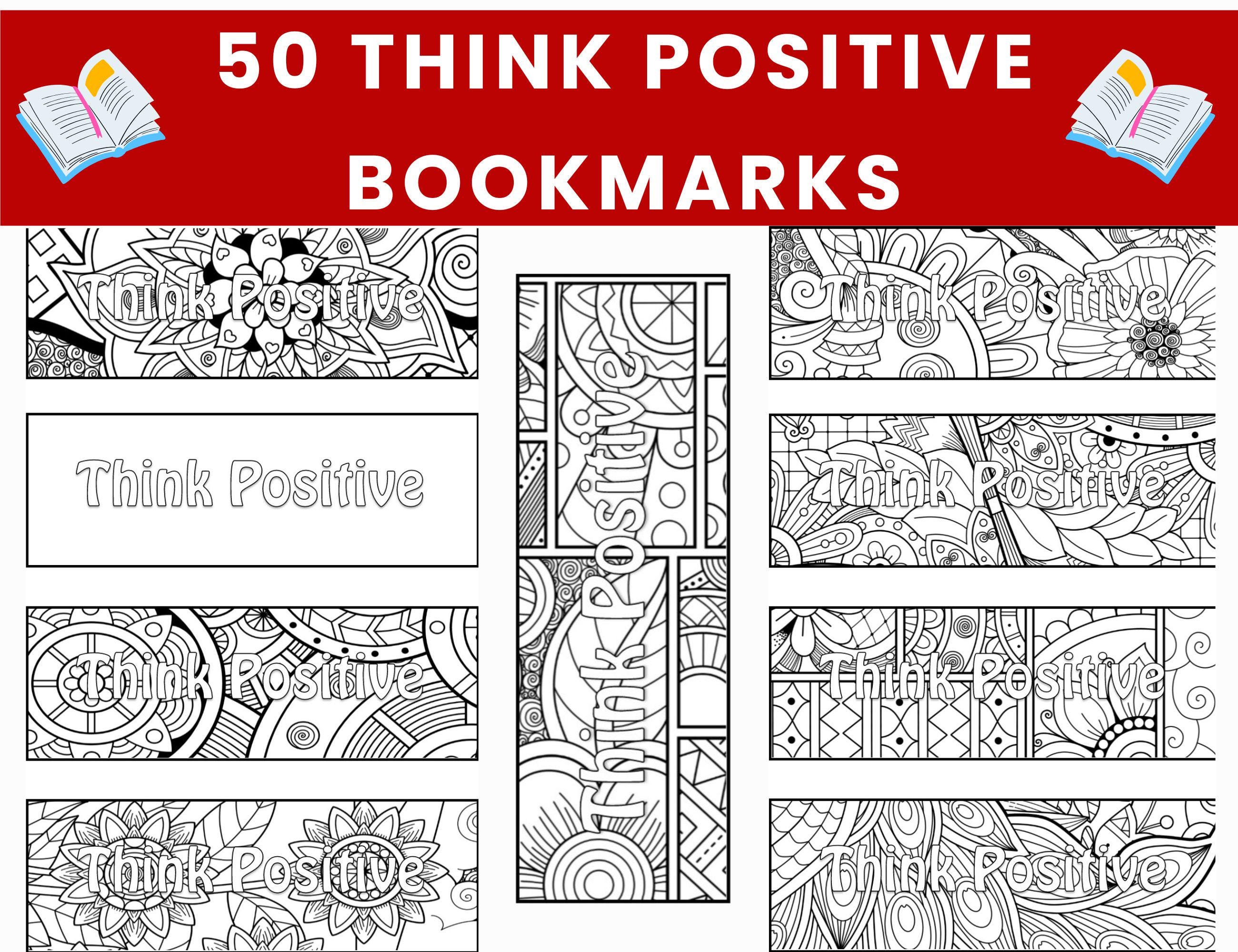 50 Think Positive Coloring Bookmarks – Printable Affirmation & Color ...