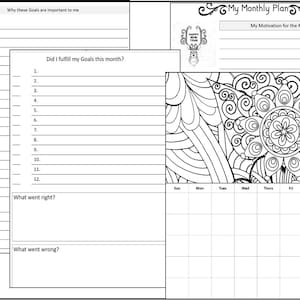 Monthly Coloring Planner Goal Setting, Monthly Evaluating and Coloring ...
