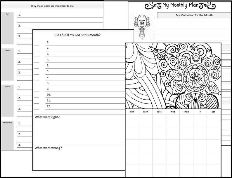 Monthly Coloring Planner Goal Setting, Monthly Evaluating and Coloring ...