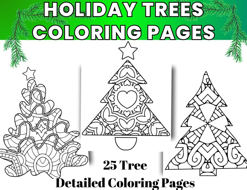 25 Christmas Holiday Tree Coloring Pages – Zentangle & Mandala Style - Etsy