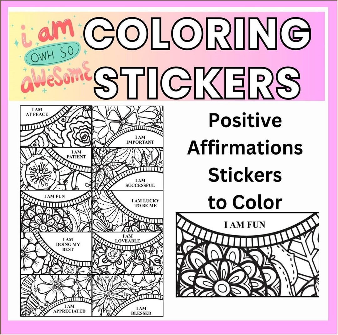 Floral Positive Affirmation Coloring Stickers: DIY Mindfulness (digital ...