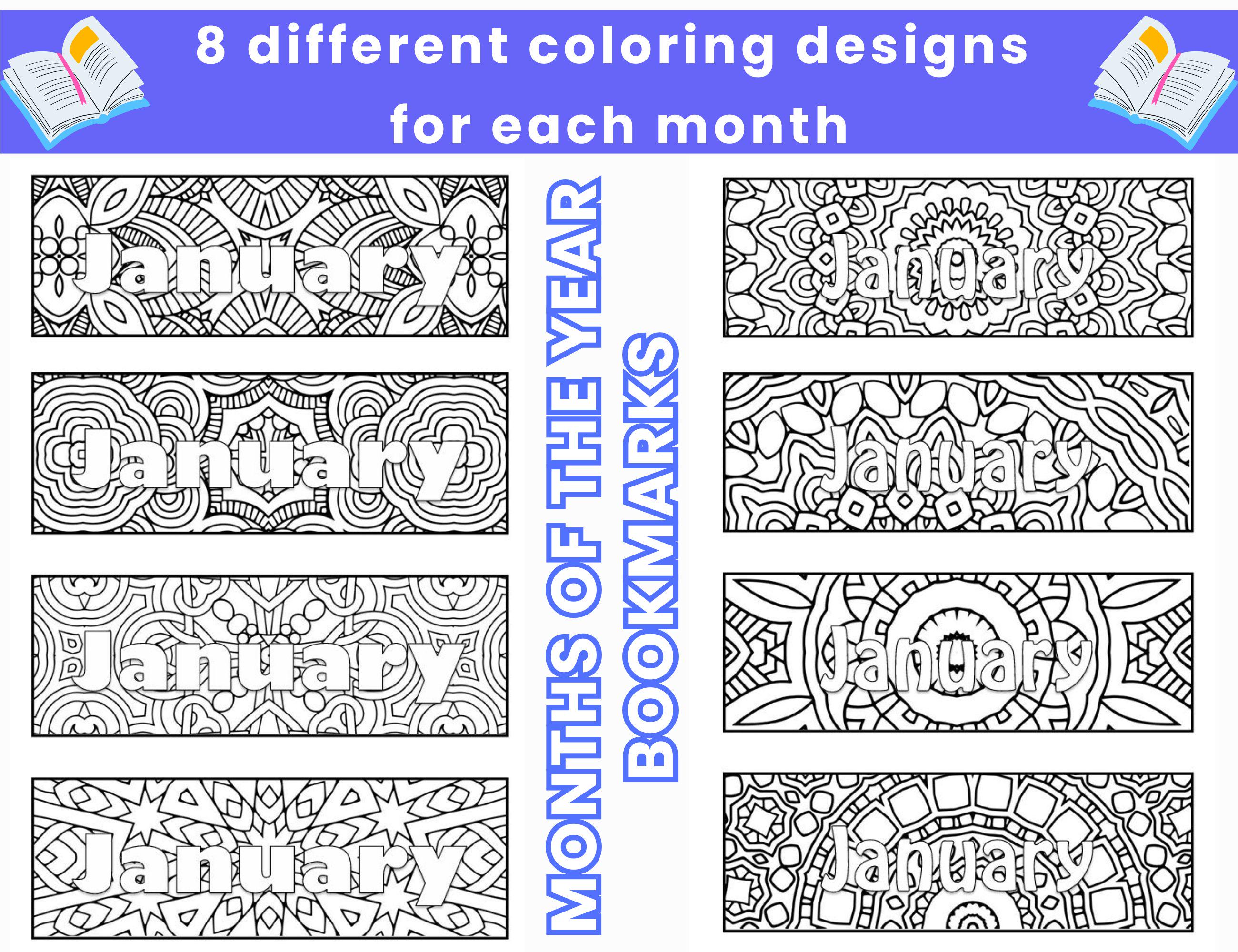 Months of the Year Coloring Bookmarks – 96 Printable Designs-8 ...