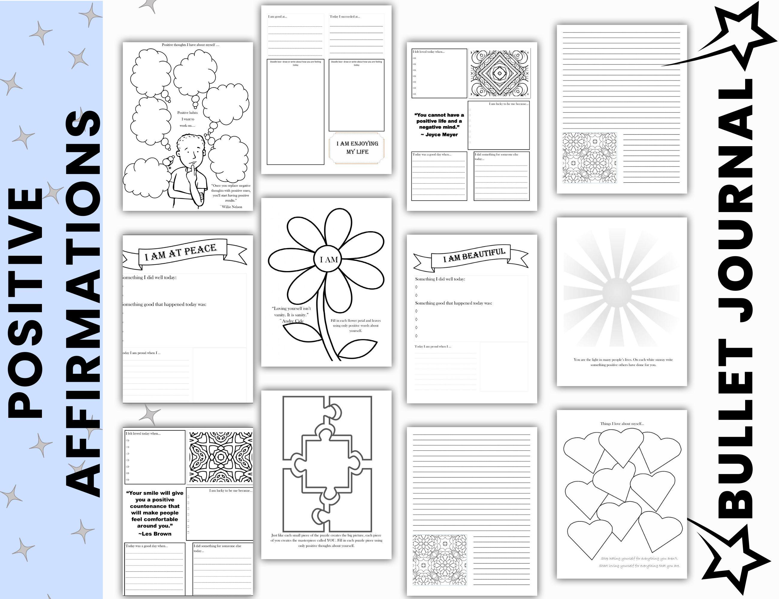 Positive Affirmations Bullet Journal – Self-discovery, Writing Prompts ...
