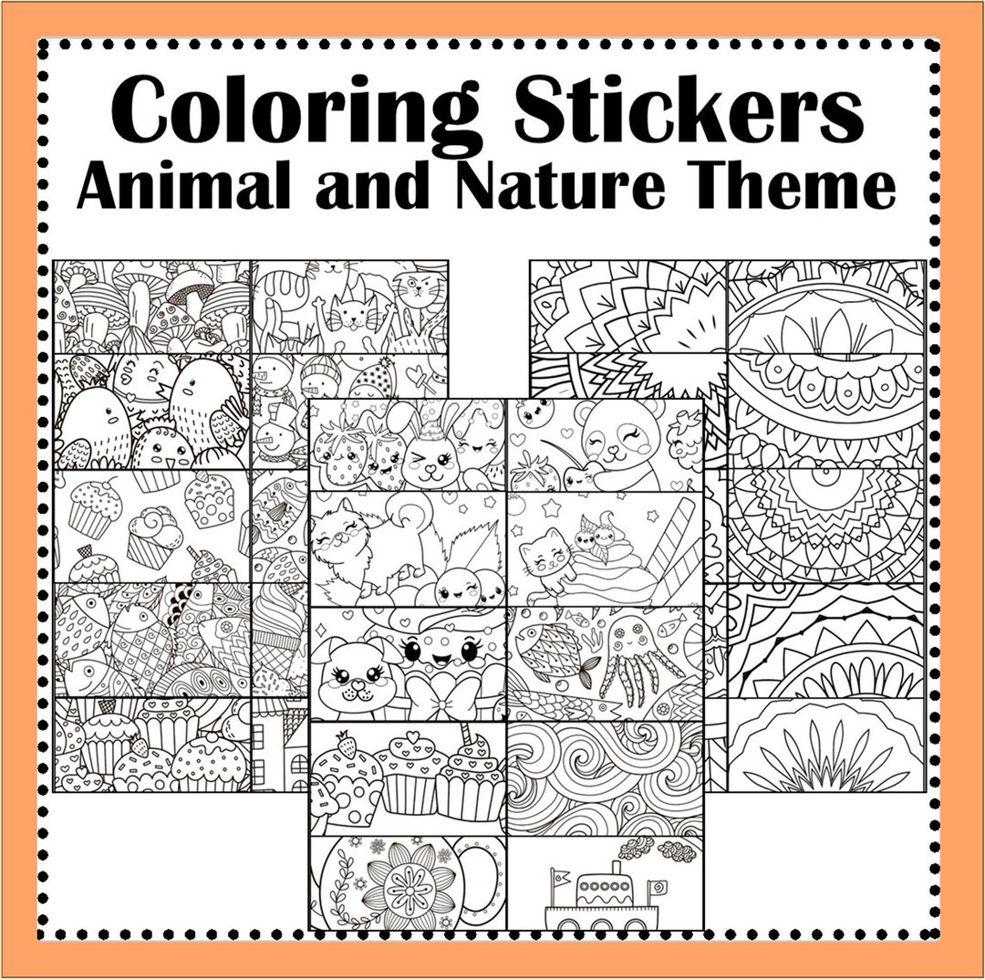 Printable Coloring Stickers animals Food Nature and Fun - Etsy