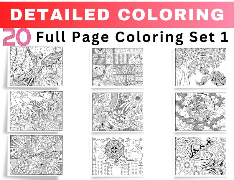 Detailed Coloring Sheets Set 1 – 20 Full-page Patterned Designs for ...