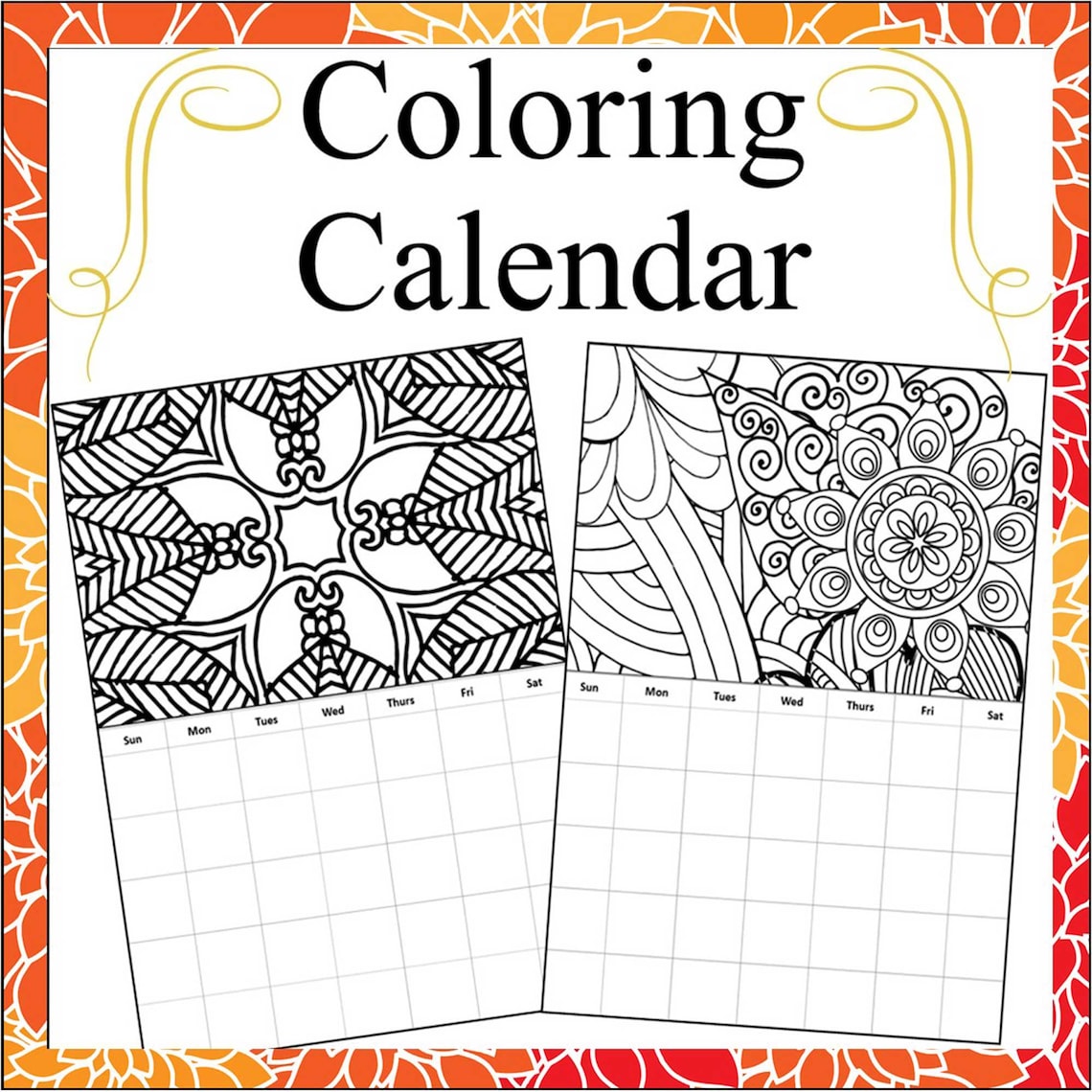 Monthly Coloring Calendar – 12 Undated Printable Calendar Pages With ...