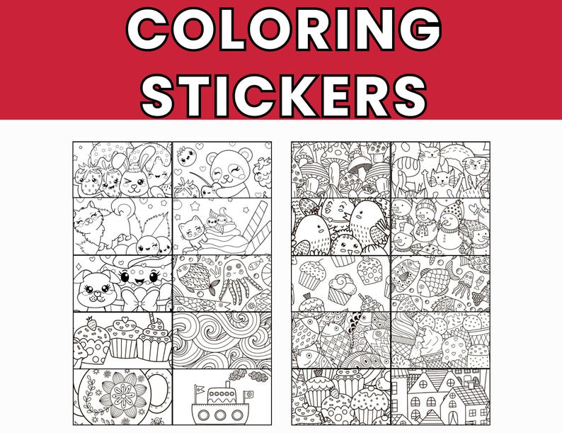Printable Coloring Stickers animals, Food, Nature and Fun Designs to ...