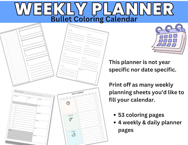Weekly Planner Coloring and Journaling Binder: Weekly Goal Setting ...