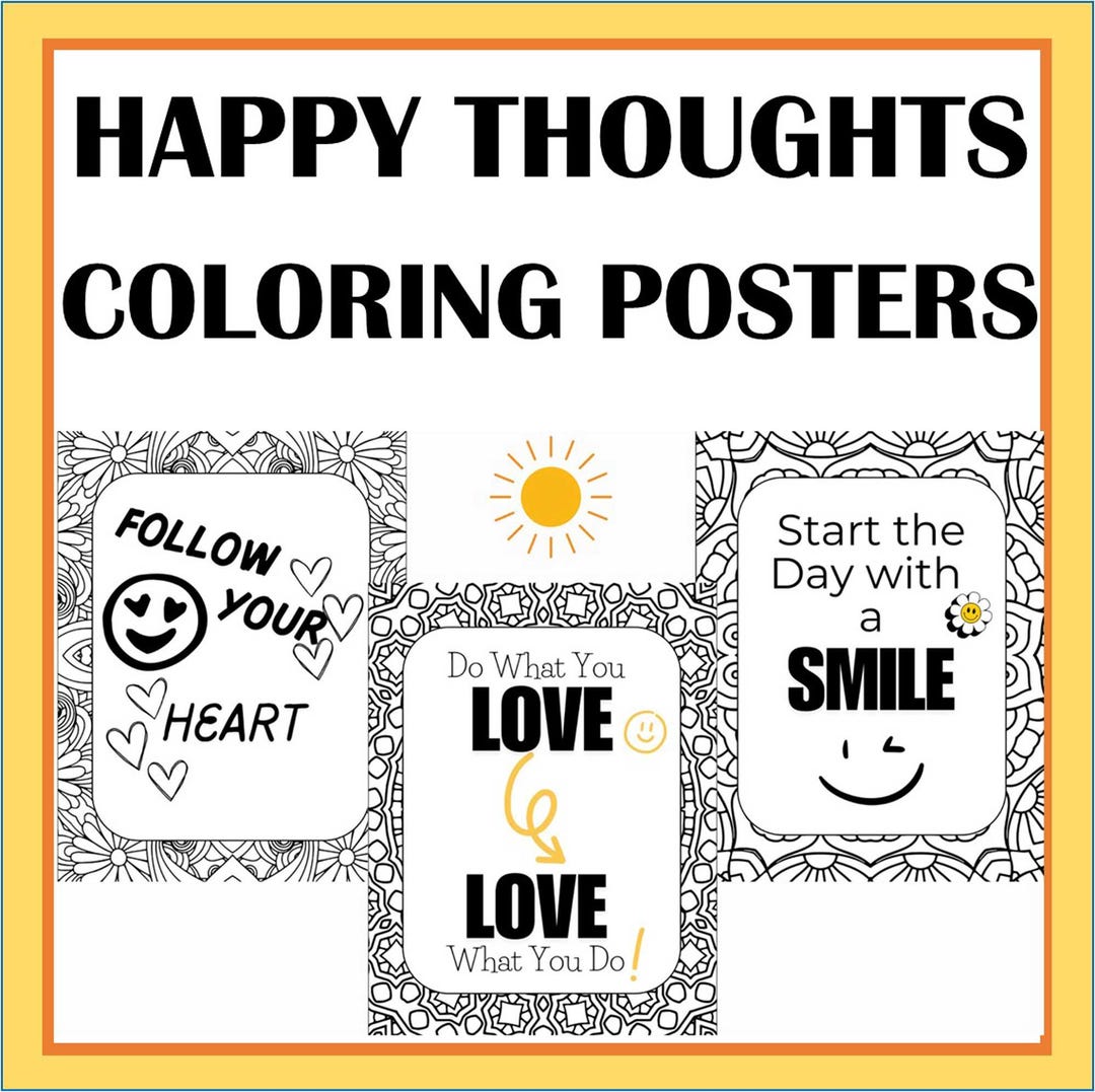 Happy Thoughts Word Art Coloring Pages – 3 Inspiring Posters to ...