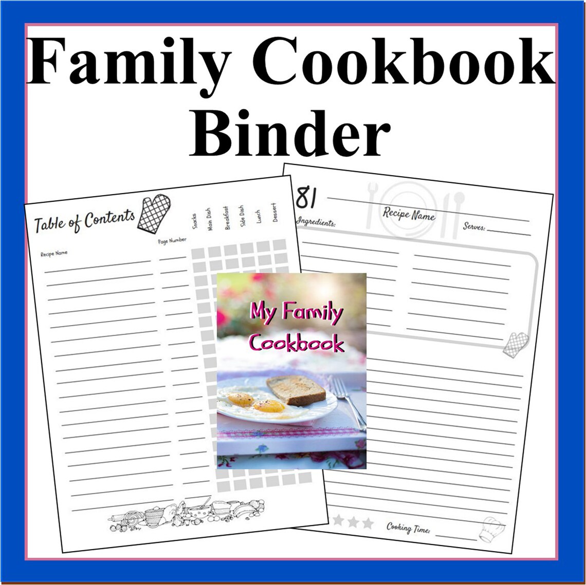Blank Family Cookbook: Recipe Journal & Binder (digital Download) - Etsy