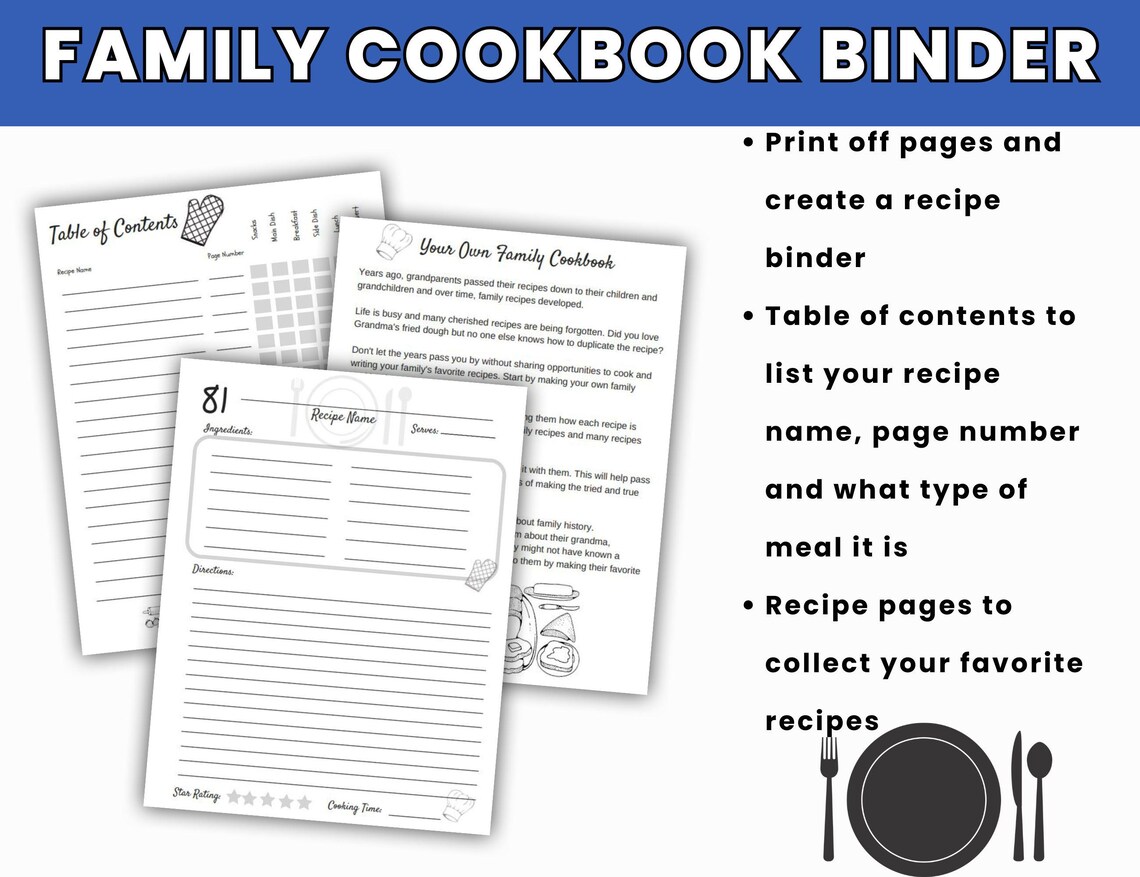 Blank Family Cookbook: Recipe Journal & Binder (digital Download) - Etsy