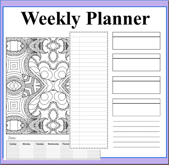 Weekly Planner Coloring and Journaling Binder: Therapeutic | Etsy