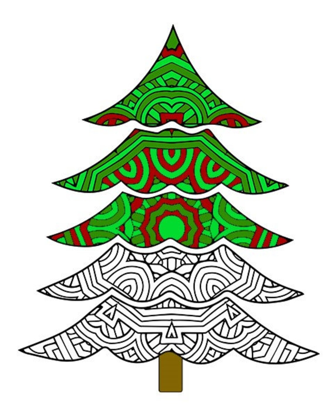 25 Christmas Holiday Tree Coloring Pages – Zentangle & Mandala Style - Etsy