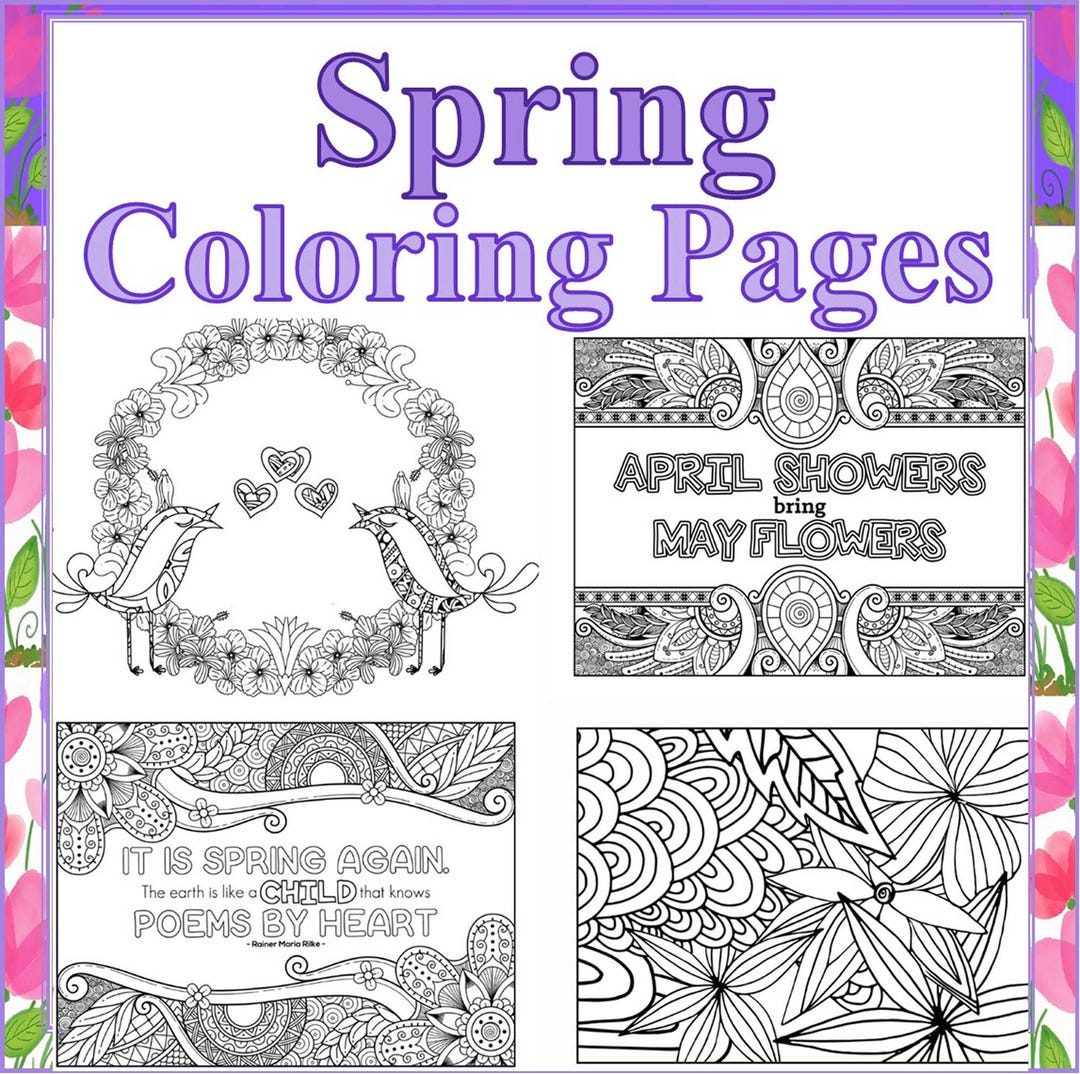 Spring Theme Detailed Coloring Pages – 10 Full-page Intricate Designs ...