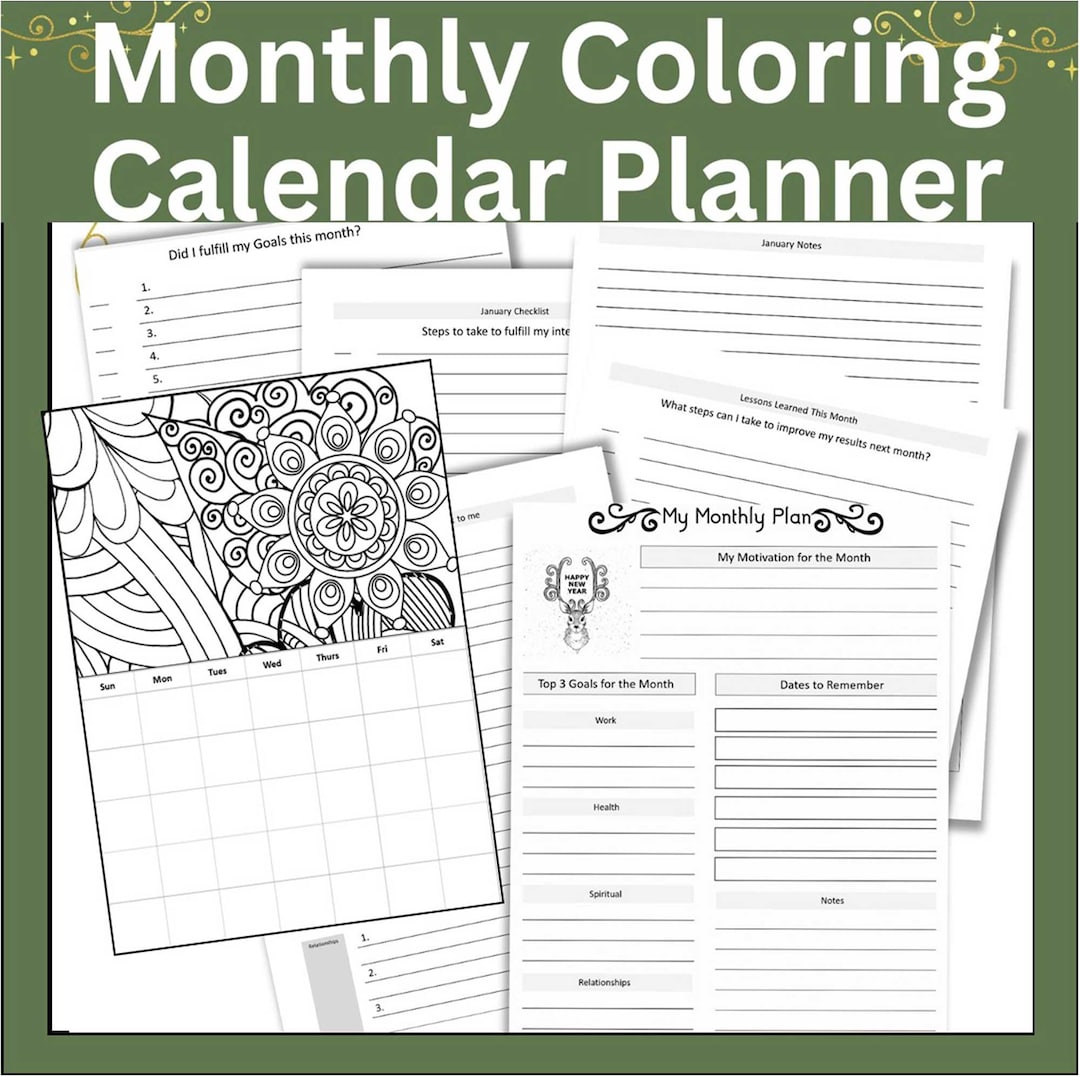 Monthly Coloring Planner: Goal Setting & Reflections (undated) - Etsy