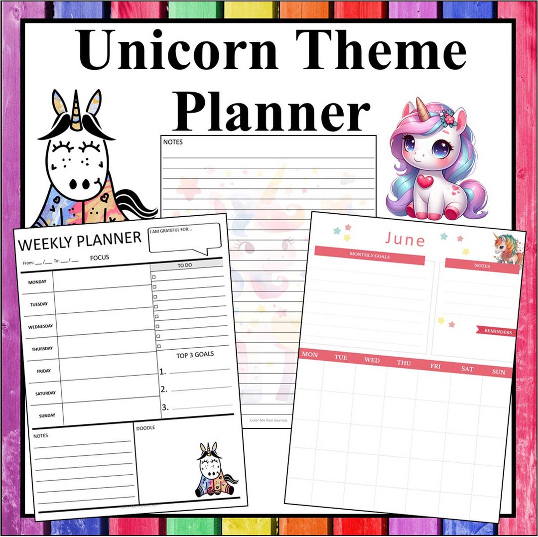 Unicorn Weekly Planner Journal – Printable Planner With Coloring & Goal ...