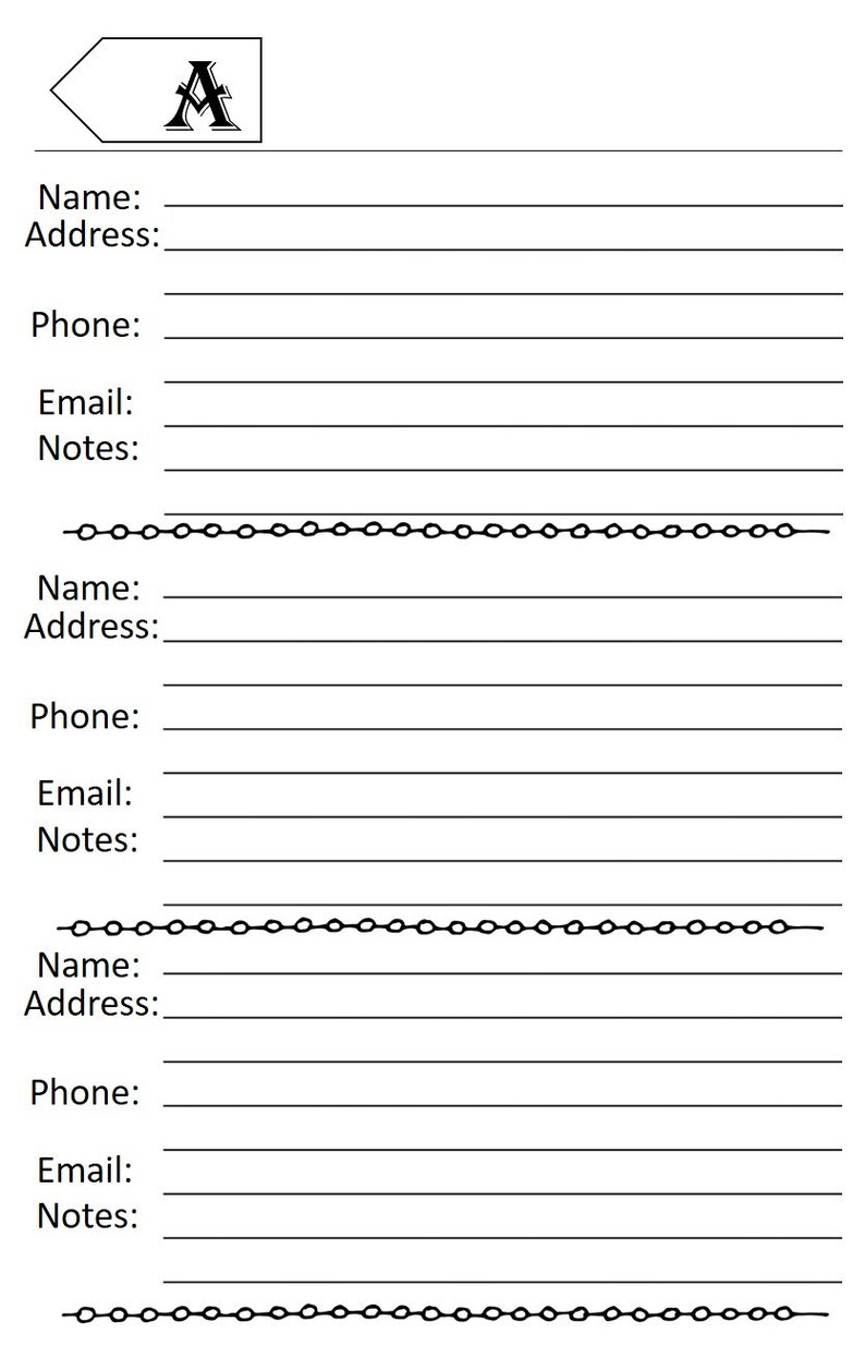 Contact Address Book Organizer, Address Book Printables, A-Z Contact ...