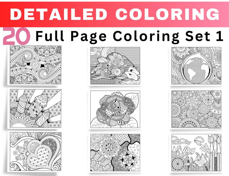 Detailed Coloring Sheets Set 1 – 20 Full-page Patterned Designs for ...