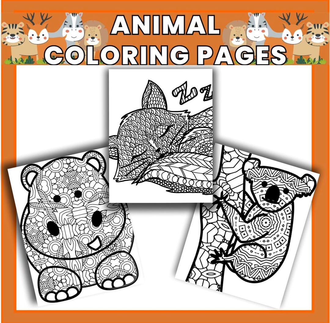 Animal Theme Coloring Book 58 Animal Theme Coloring Pages Animal ...