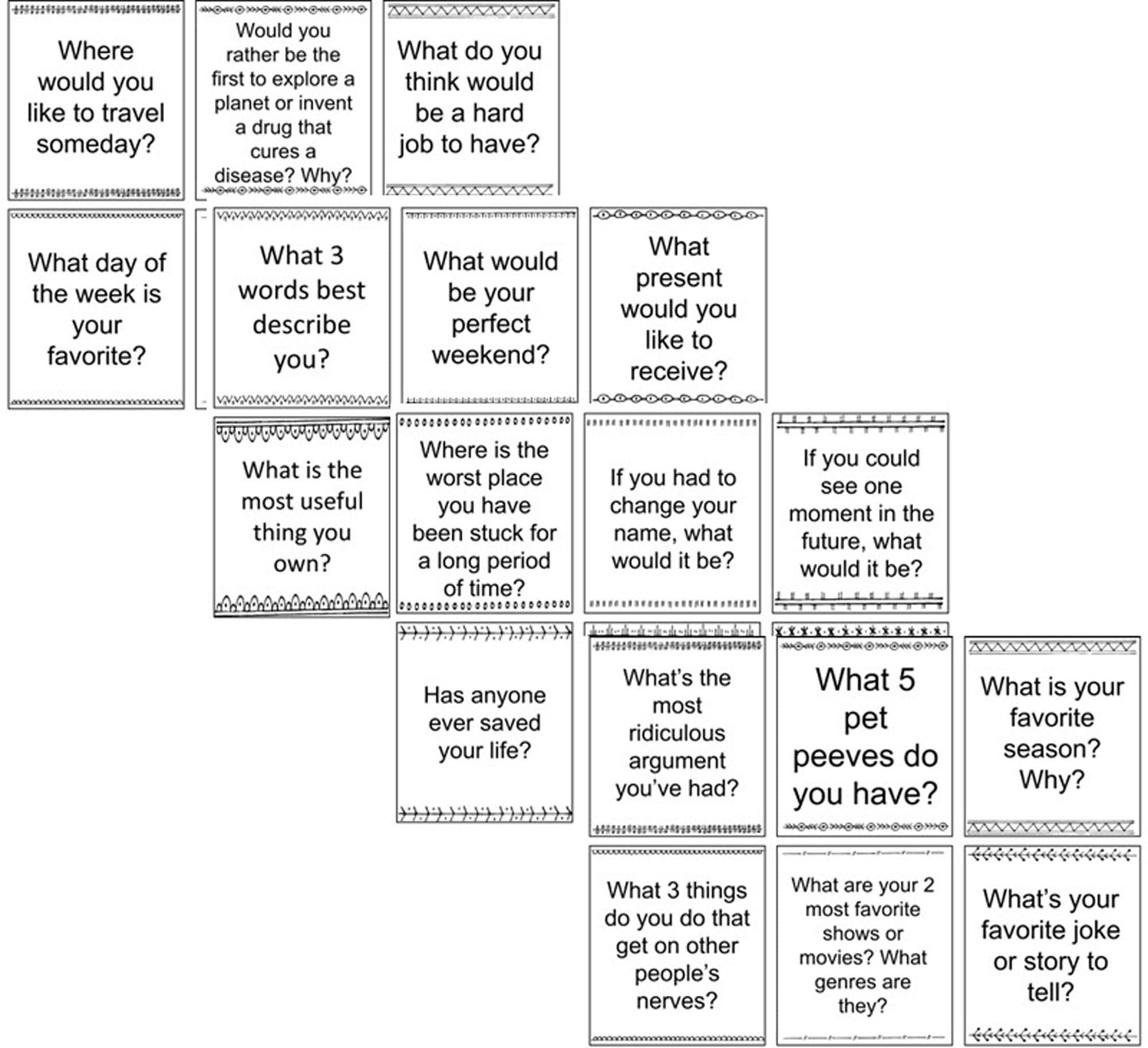108 Conversation Starters Cards for Adults – Printable Discussion Game ...