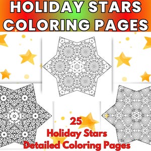 Christmas Holiday Stars Zentangle & Mandala Coloring Book Pages-25 ...