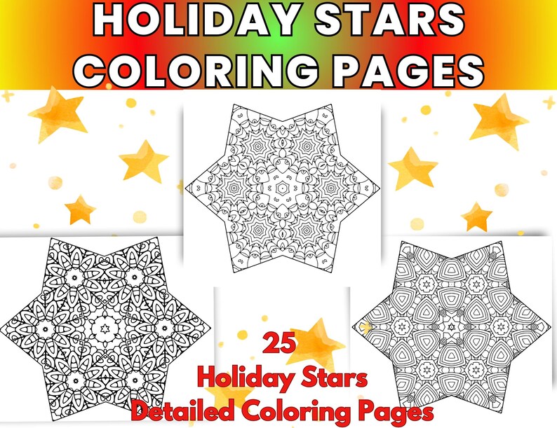 Christmas Holiday Stars Zentangle & Mandala Coloring Book Pages-25 ...