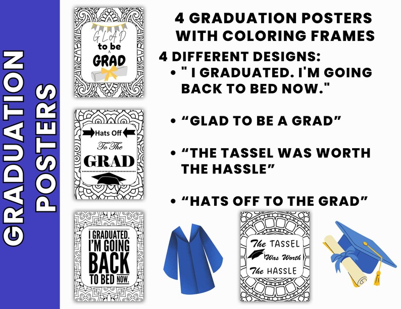 Graduation Posters -grad Party Posters - Coloring Wall Decoration for ...