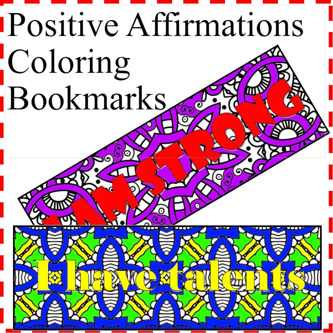50 Positive Affirmations Coloring Bookmarks 2 X6 Inch - Etsy