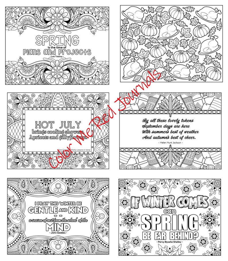 Seasonal and Holiday Adult Coloring Sheets Set Detailed | Etsy