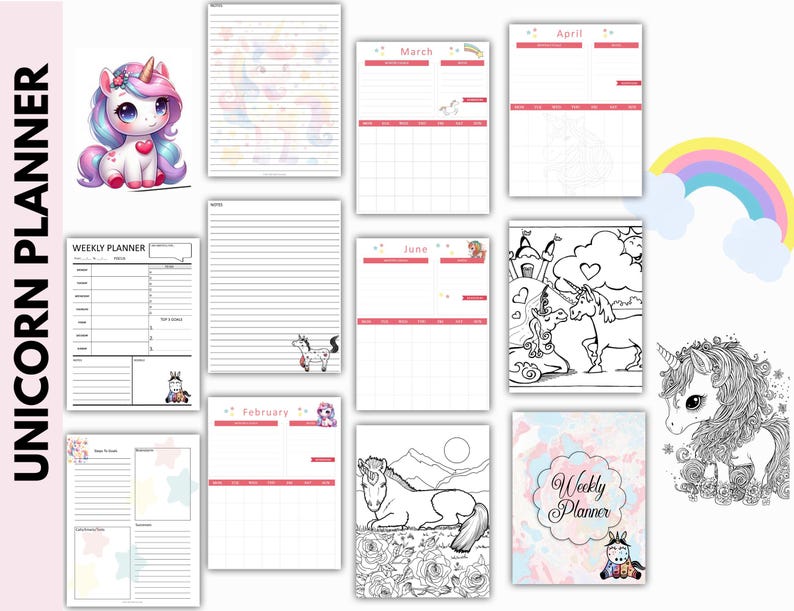 Unicorn Weekly Planner Journal – Printable Planner With Coloring & Goal ...