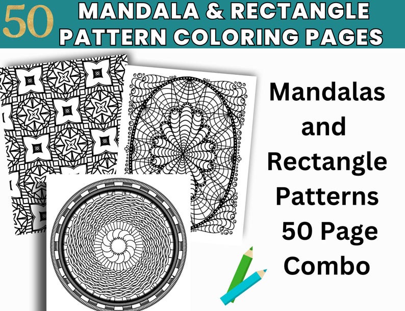 Mandala and Rectangle Pattern Coloring Pages for Coloring Projects, Art Activities or Mindful ...