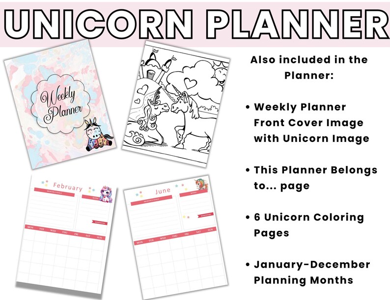 Unicorn Weekly Planner Journal – Printable Planner With Coloring & Goal ...
