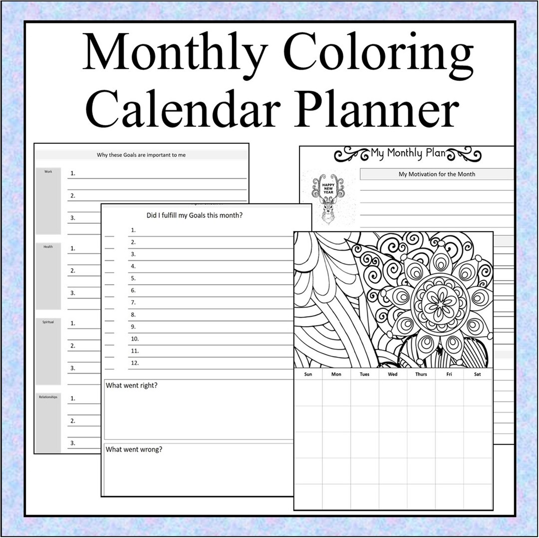 Monthly Coloring Planner Goal Setting, Monthly Evaluating and Coloring ...