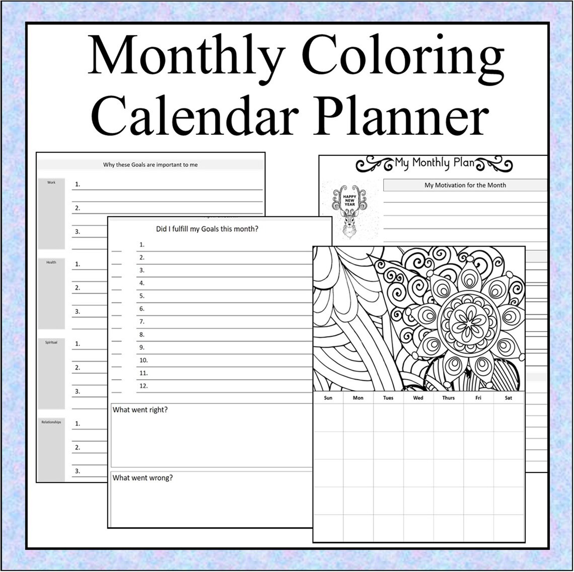 Monthly Coloring Planner Goal Setting, Monthly Evaluating and Coloring ...