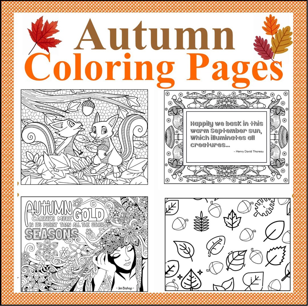 Autumn Theme Detailed Coloring Pages- Detailed Full Page Coloring - Etsy