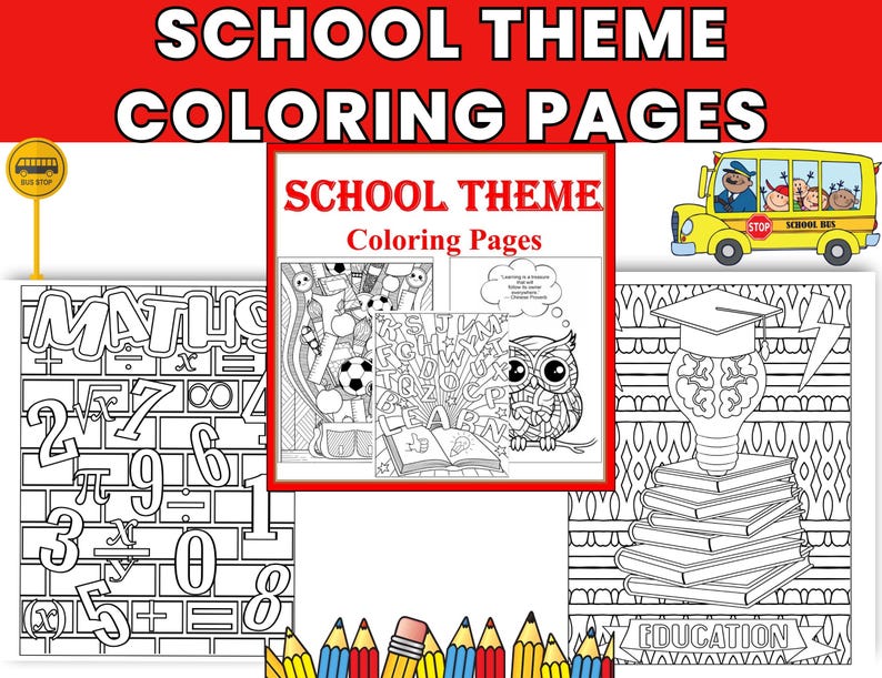 School Theme Coloring Pages – 16 Detailed Educational Theme Designs - Etsy