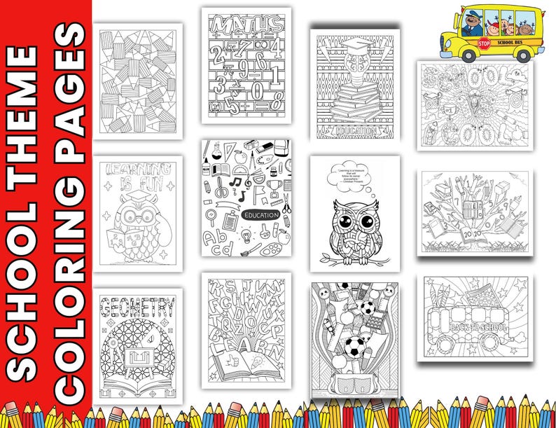 School Theme Coloring Pages – 16 Detailed Educational Theme Designs - Etsy