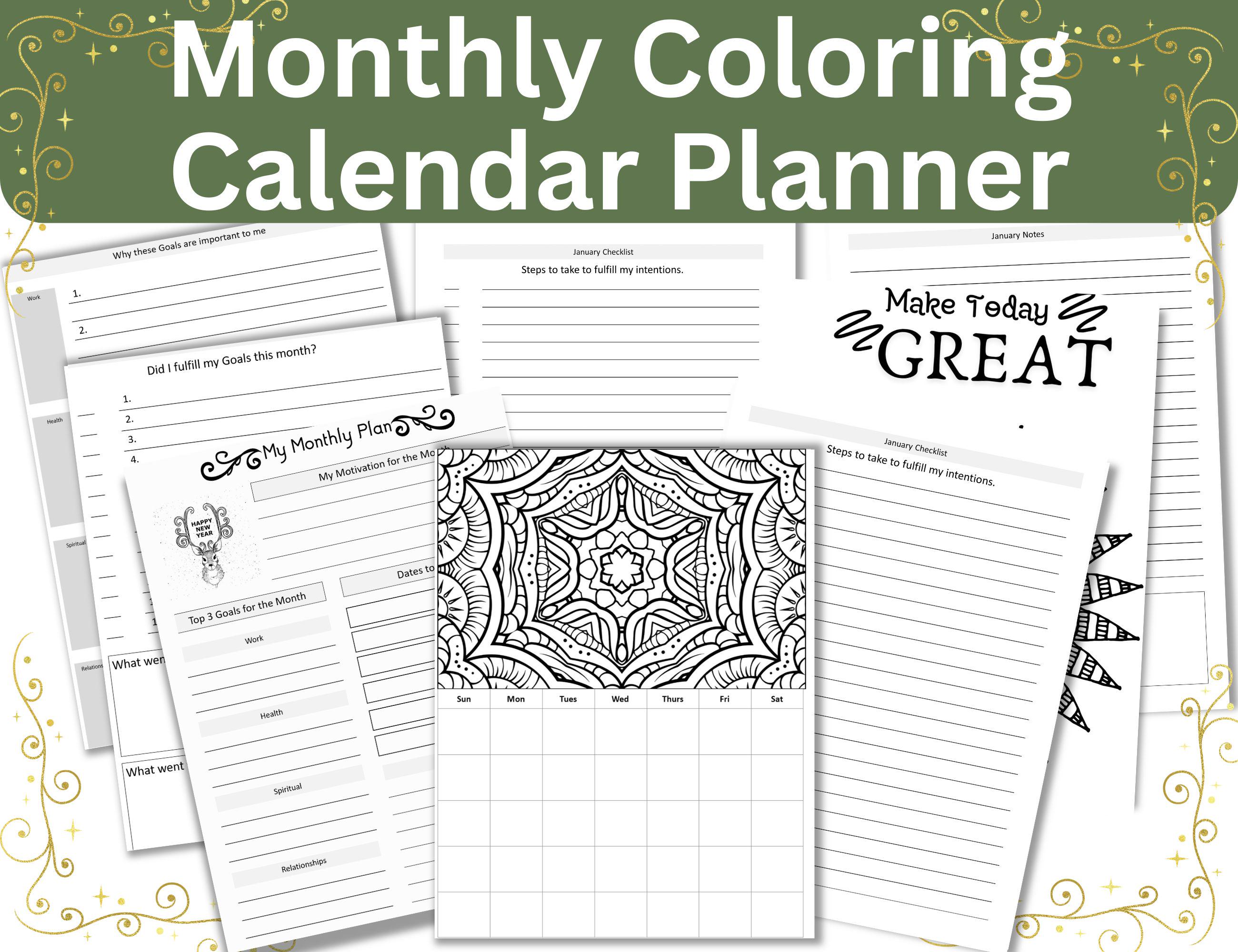 Monthly Coloring Planner: Goal Setting & Reflections (undated) - Etsy