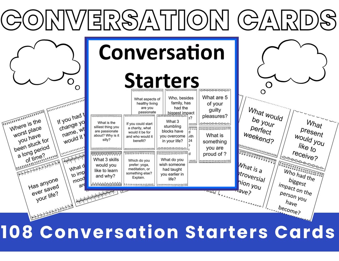 108 Conversation Starters Cards for Adults – Printable Discussion Game ...
