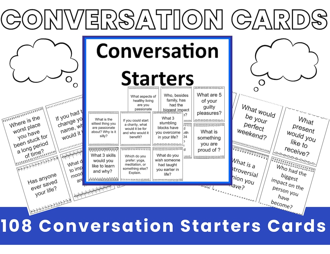 108 Conversation Starters Cards for Adults – Printable Discussion Game ...