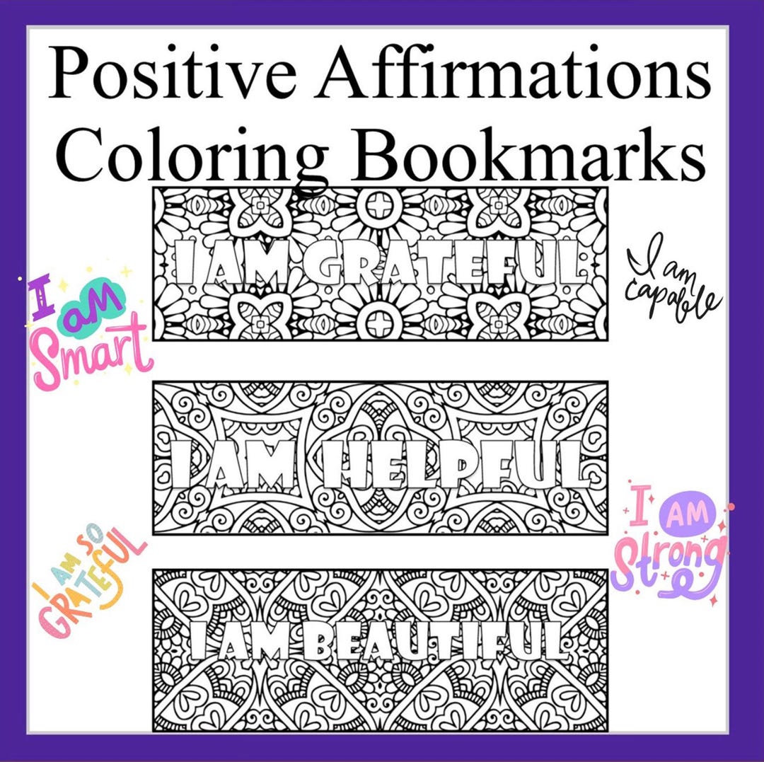50 Positive Affirmations Coloring Bookmarks – Printable "color Your Own ...