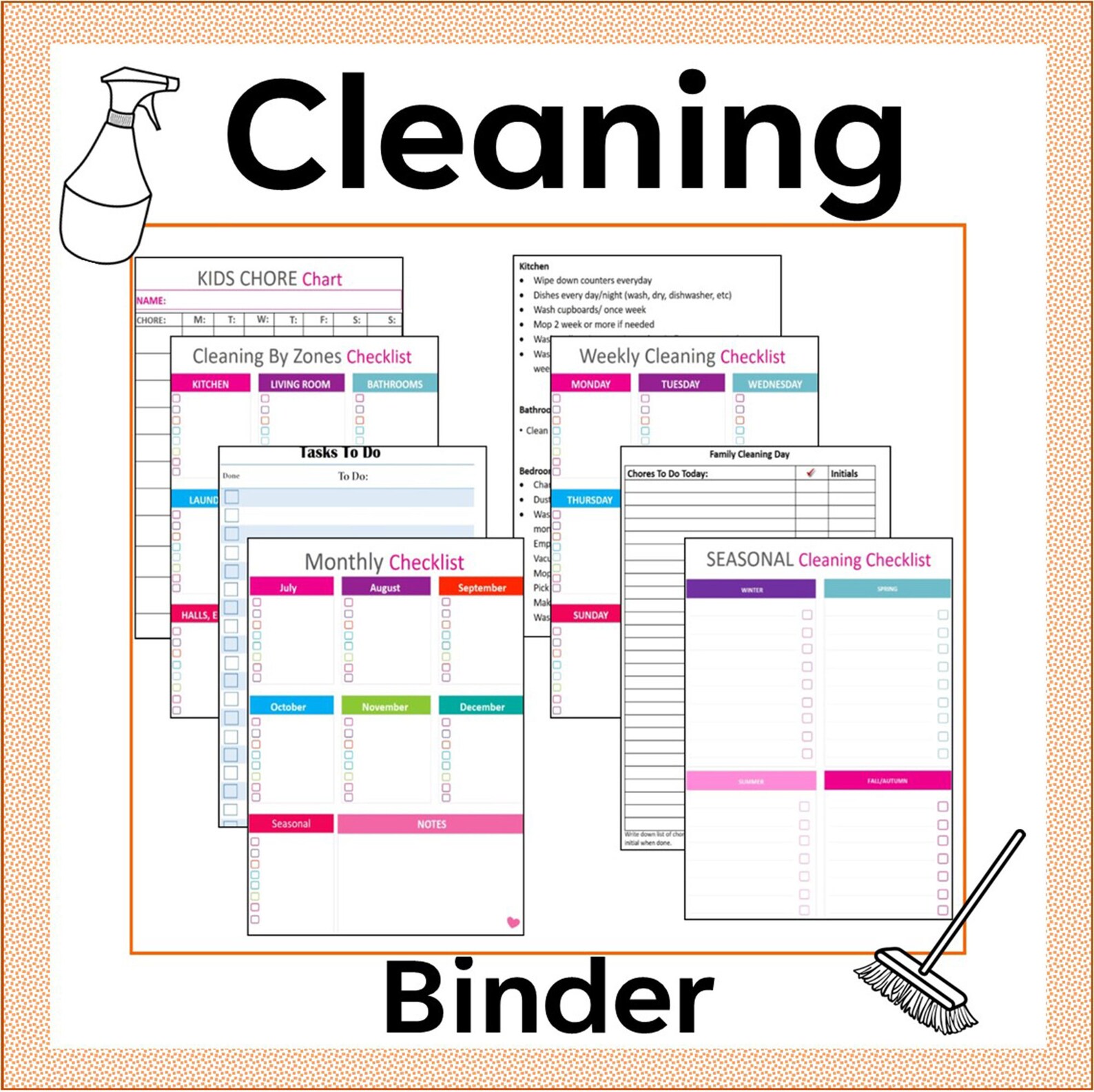 Cleaning Checklist Binder Printables, Organize Your Cleaning Schedule ...