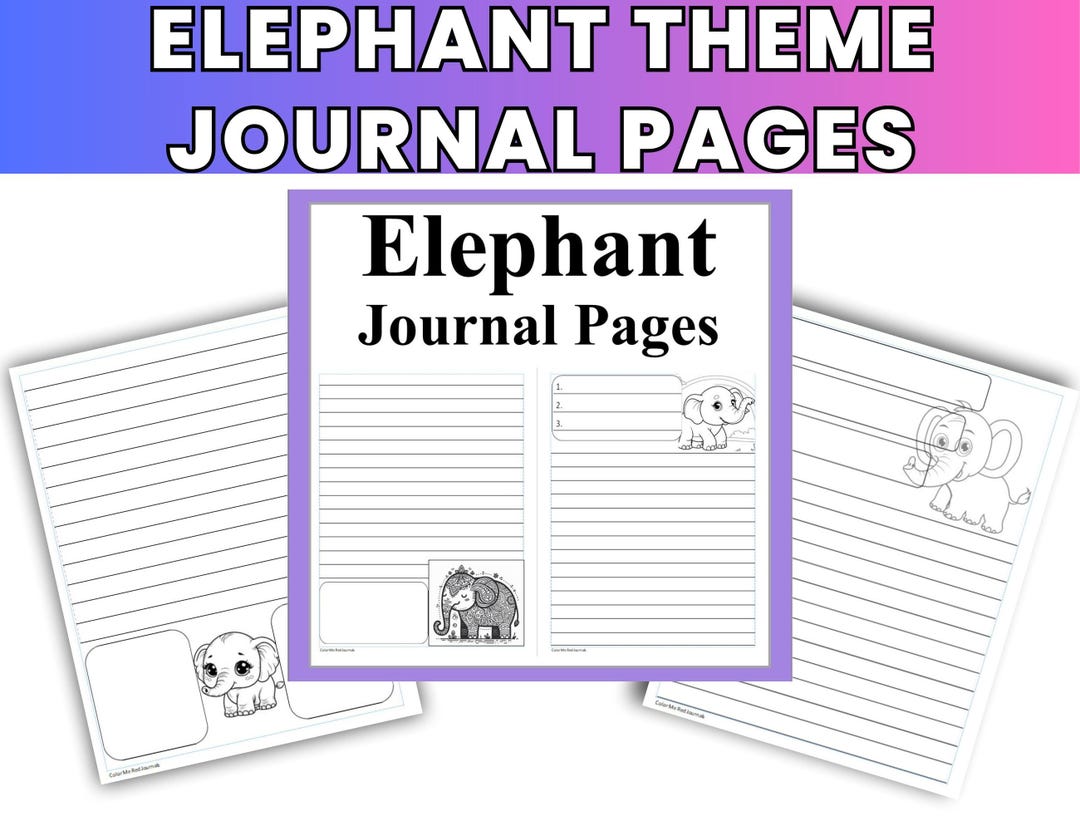 Elephant Lined Printable Pages – Elephant-themed Journal & Coloring Set ...