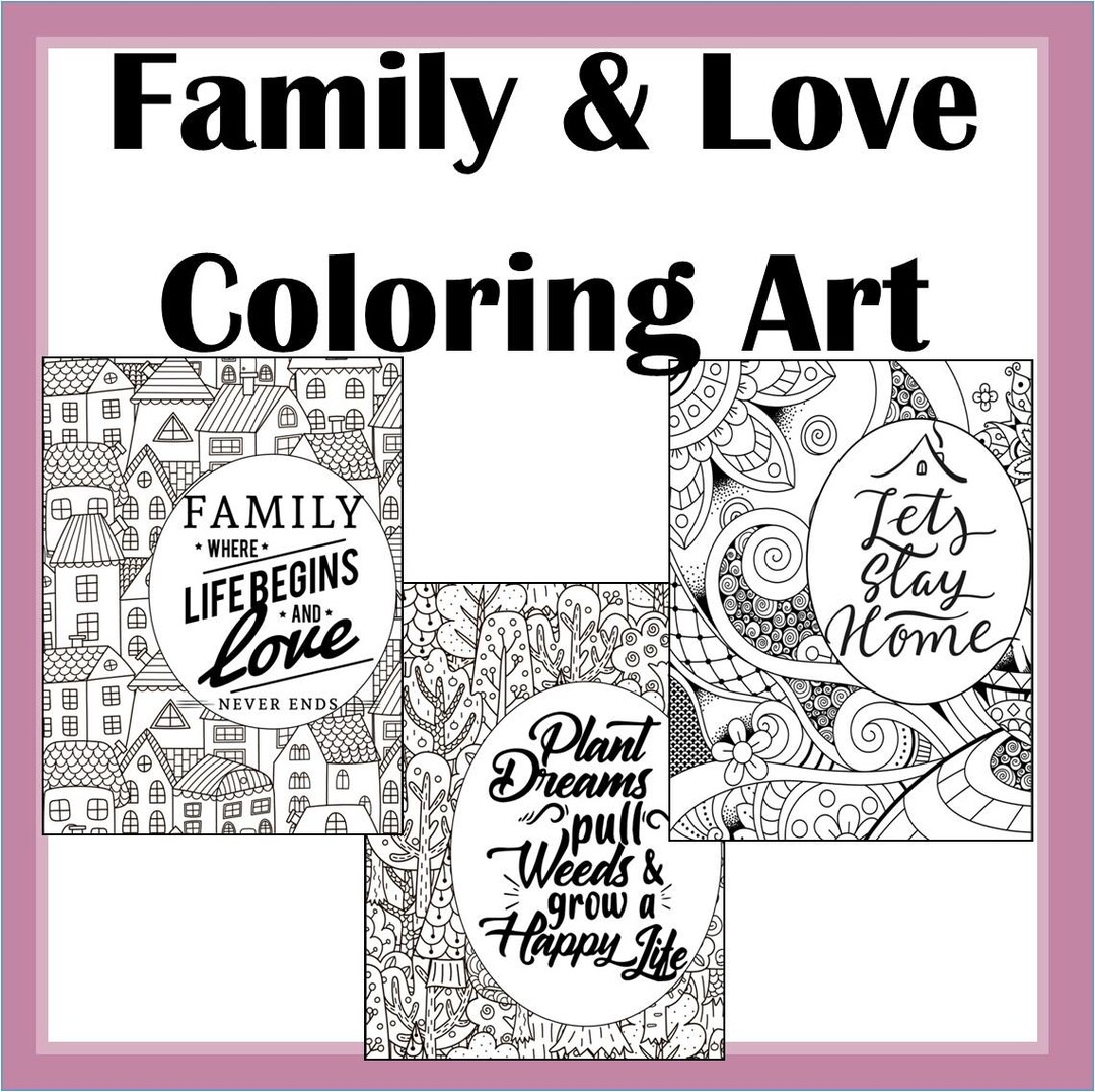 Family Theme Word Art Coloring Printables 6 Coloring Pages With ...